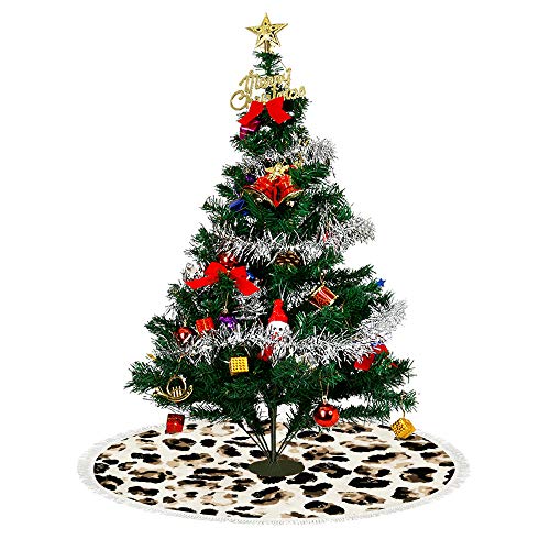 Dream Bay Christmas Tree Skirt,﻿Leopard Christmas Tree Mat for Xmas Party Decoration 48x48 Inches
