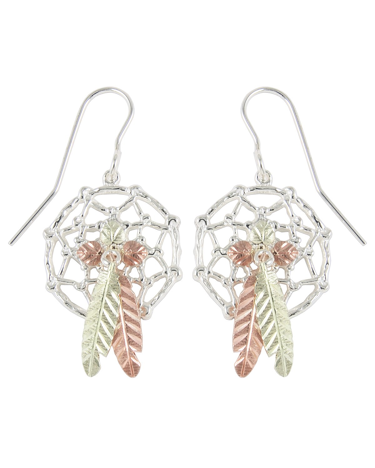 Dream Catcher Feather Earrings, Sterling Silver, 12k Green Gold, 12k Rose Black Hills Gold