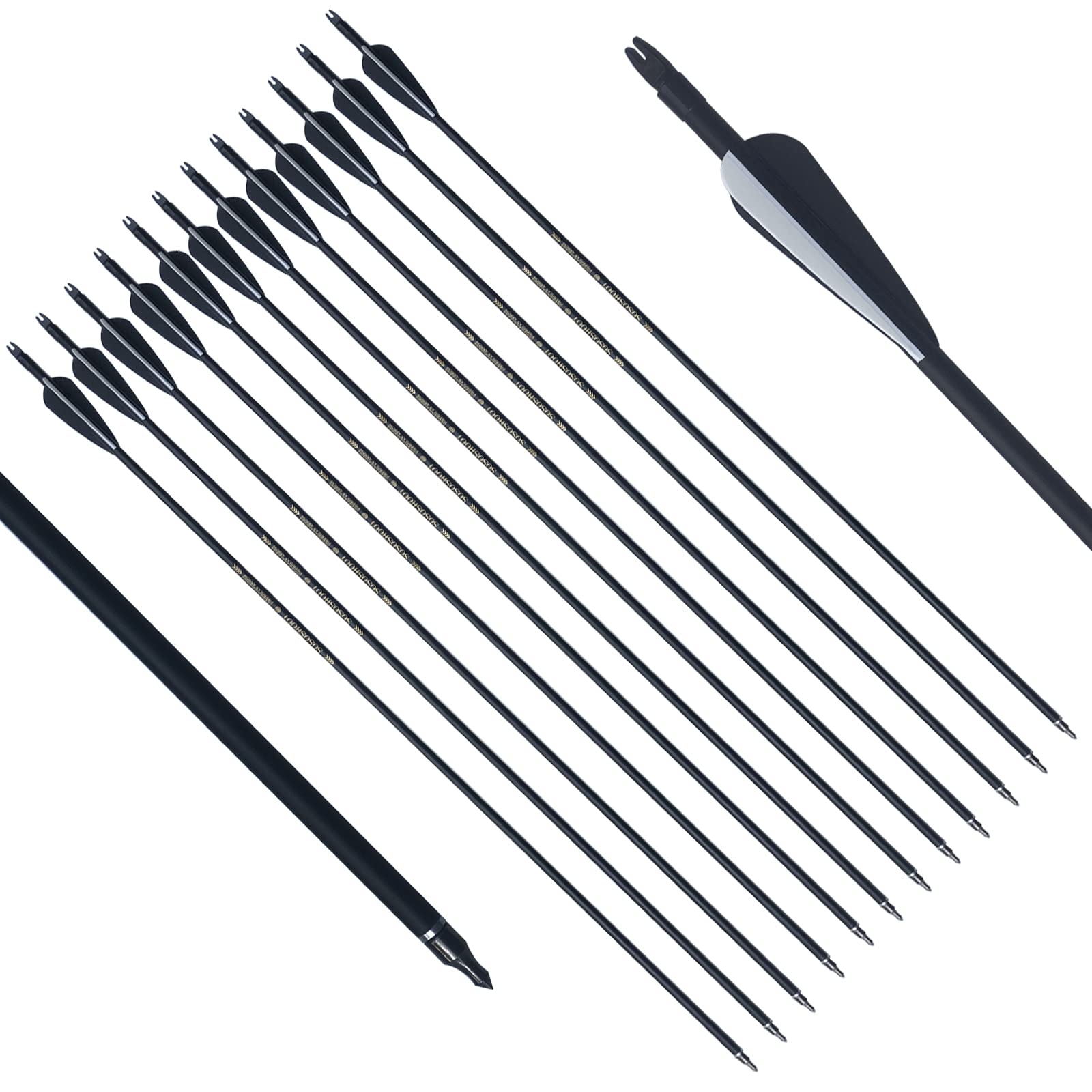e5e10 30inch Fiberglass Practice Target Archery Arrows with Replaceable Arrowhead Spine 500 for Recurve and Compound Bow Hunting (Orange and White)