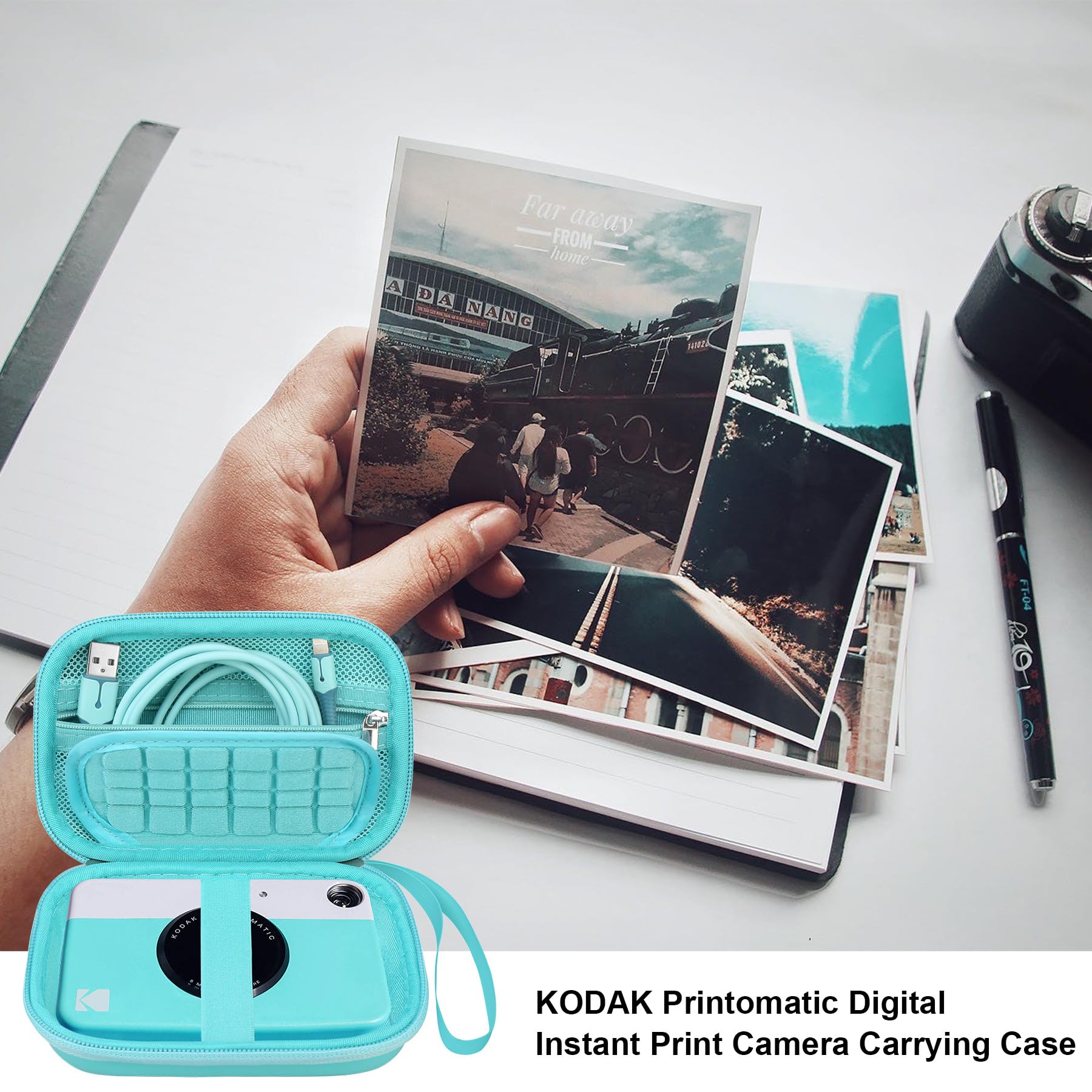 Elonbo Camera Carrying Case for KODAK Printomatic Digital Instant Print Camera, Portable Bluetooth Photo Printer Storage Holder Bag, Mesh Bag Fits Photo Paper,MicroSD Card,USB Cable, Green+Green