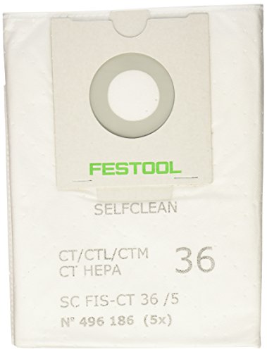Festool 496186 SELFCLEAN Filter Bag for CT 36, Quantity 5