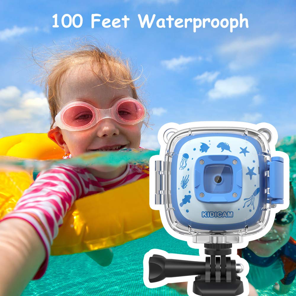 Dragon Touch Kids Action Camera - Waterproof Kidicam 2.0 Digital Camera for Boys Girls 1080P Sports Camera Camcorder with 16GB Memory Card (Blue)