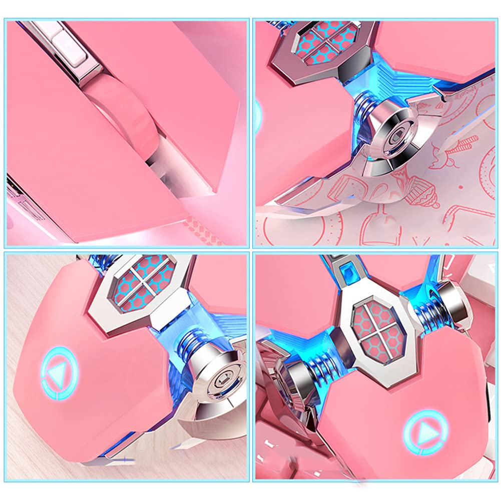Eachbid Pink Gaming Mouse Wired Computer Mouse Mechanical Optical USB Mouse 7 Buttons, 4 Levels Adjustable DPI Up to 3200, RGB Backlit, Sound Click PC Mouse for Girls Gamer Windows/Vista/Mac