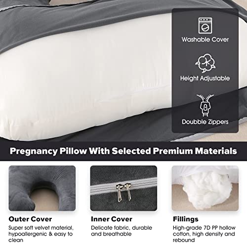 Elover Pregnancy Must Haves Pregnancy Pillow U-Shaped Full Body Maternity Support Pillow for Pregnant Women with Replaceable and Washable Velvet Cover Size 57" (Black,Velvet)