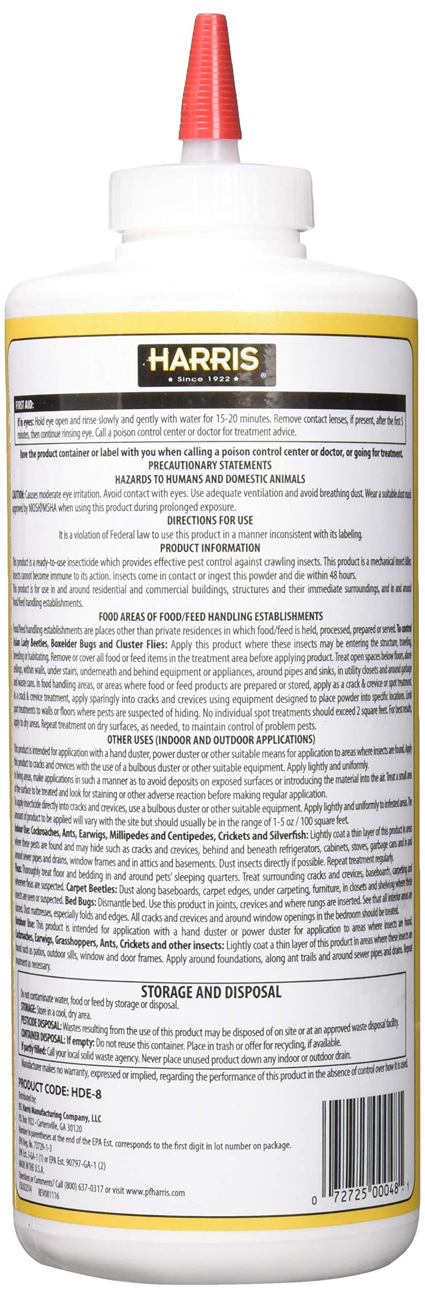 Harris HDE-8 Bed Bug Powder Diatomaceous Earth, 8oz, Yellow