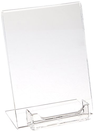 Displays2go Clear Acrylic 5x7 Sign Holder with Business Card Pocket, Tabletop with Slant Back (ASH57BCC)