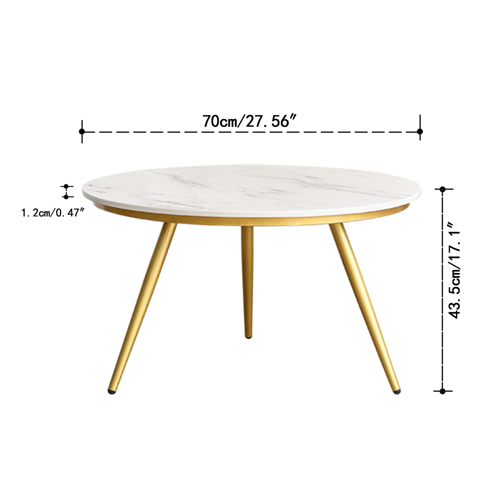 EKR Real Marble Coffee Table Gold Modern Accent Table Round Nesting Table Contemporary Desk Living Room Home Decor (Ø 27.56 inches/Height 17.1 inches Big Size)