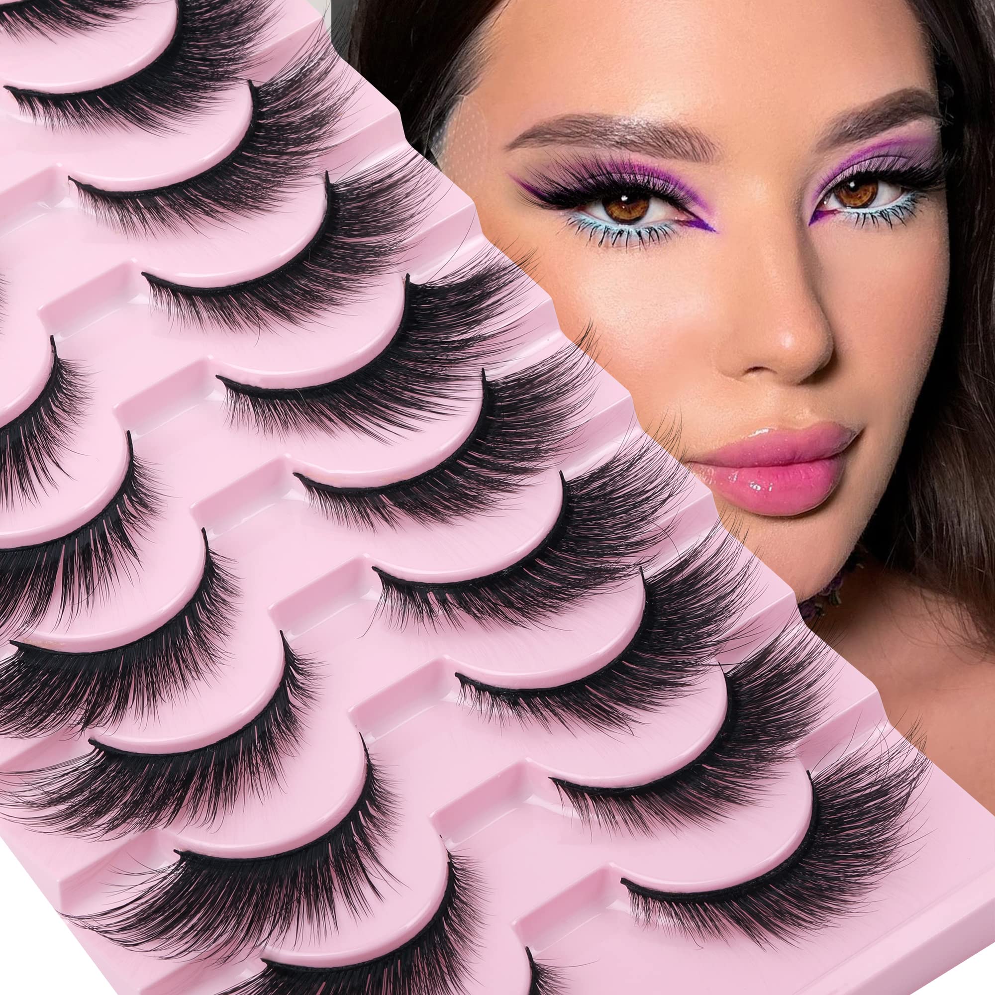 False Eyelashes Natural Look Strip Lashes L Curl Fox Eye Lashes Like Eyelash Extension Wispy Cat Eye lashes Pack Faux Mink Lashes Fluffy Volume Fake Eyelashes by zenotti