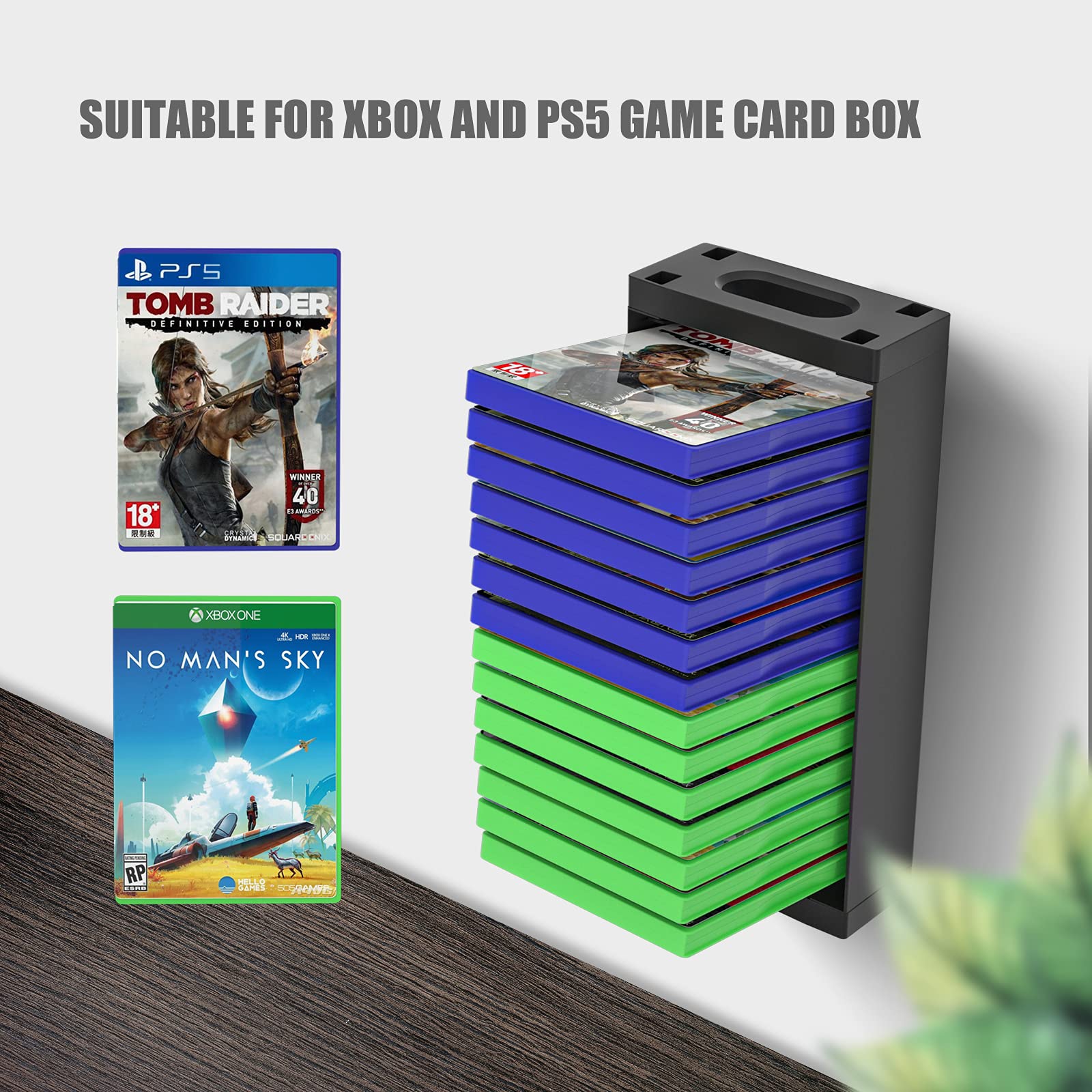 ECHZOVE Xbox Game Case Storage Wall Mount, Xbox One Game Holder Wall Mount Compatible with Xbox Series X/S Games PS5 PS4 Games (Up to 14 Game Boxes)
