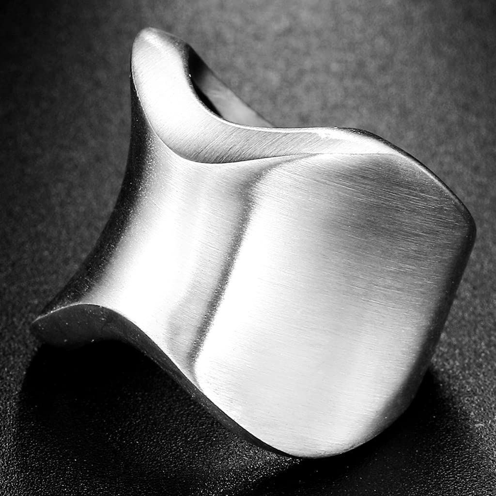 eternllery Size 4-13 Stainless Steel Never-Tarnish Matte Finish Waved Curve Chunky Wedding Statement Ring (Silver, 11)