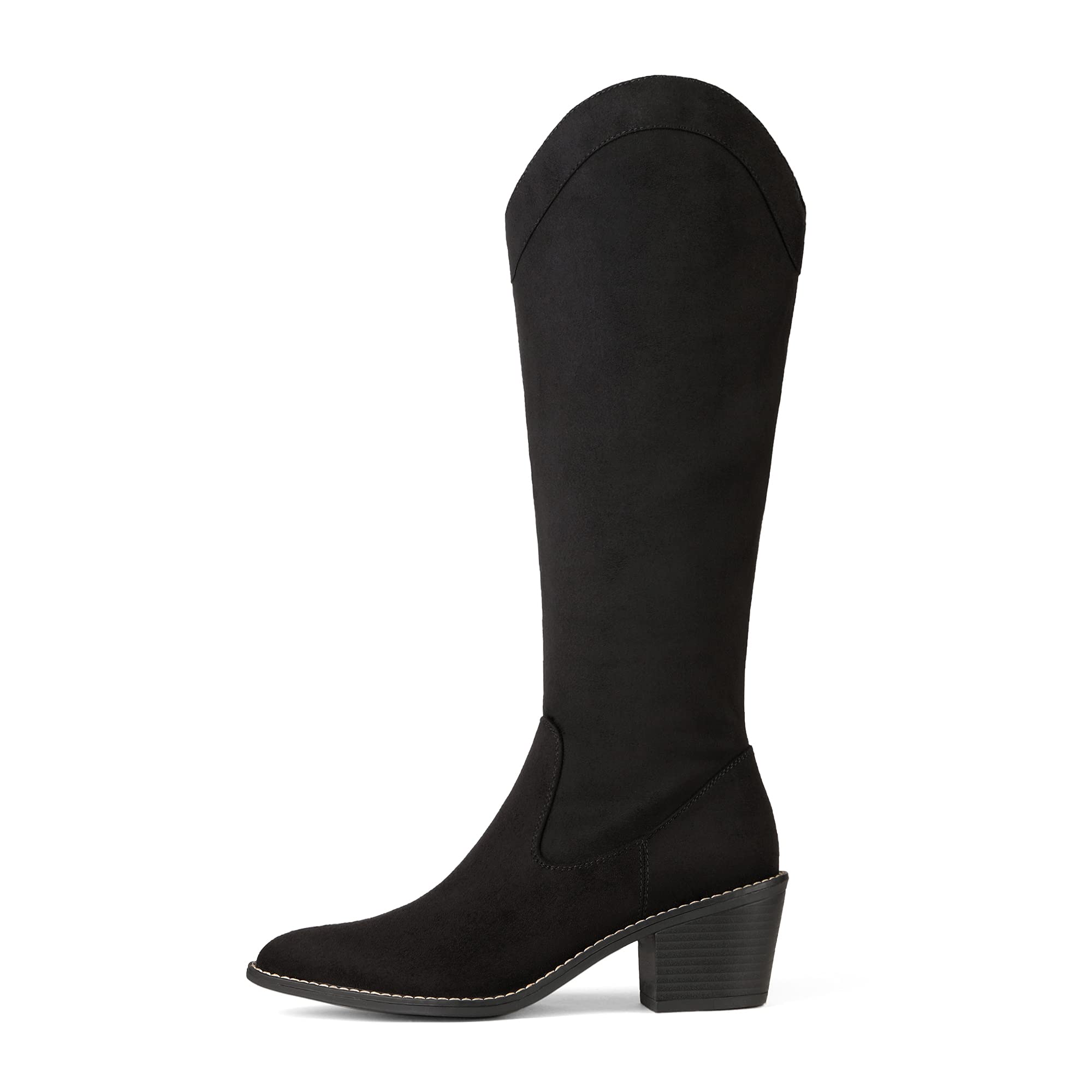 DREAM PAIRS Women's Knee High Boots, Cowgirl Riding Western Shoes with Pointed Toe, Dkb212, Black Suede, Size 9