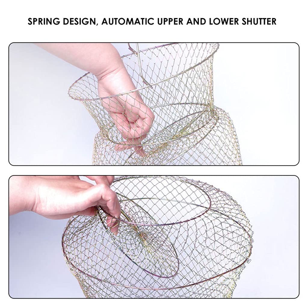 FZZDP Portable Metal Wire Fishing Crabs Squid Shrimp Mesh Cage Cast Net Fishing Trap Network Foldable Net Tackle (Color : Golden 38 * 60 cm)
