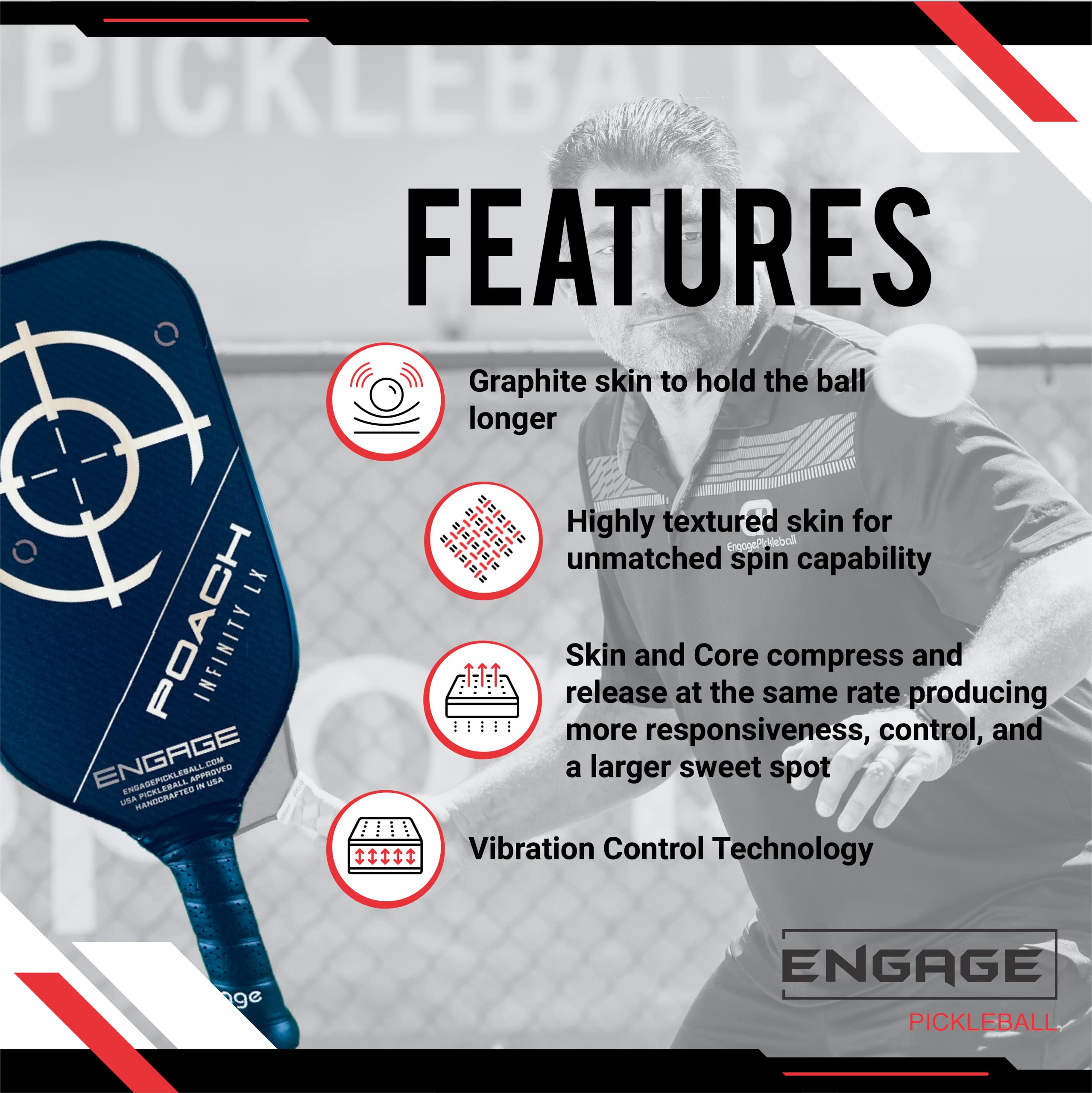 Engage Pickleball Poach Infinity LX Pickleball Paddle - Pickleball Paddles with Black Polymer Core - USAPA Approved Pickleball Paddles - Pickleball Rackets for Adults - Lite (Blue)