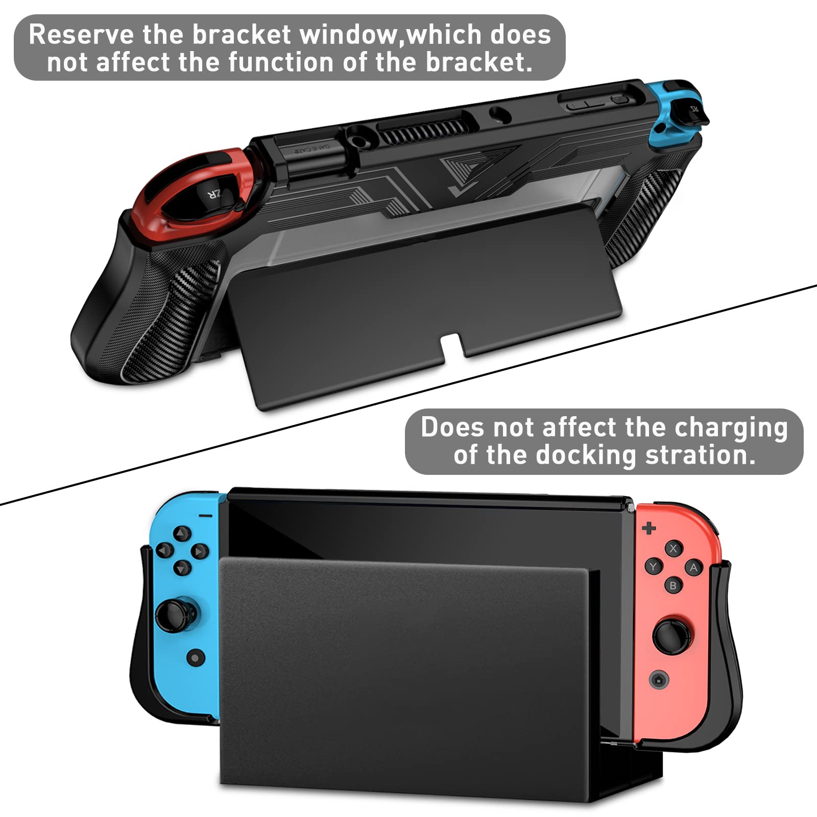 Dockable Case Compatible with Nintendo Switch OLED Model 2021, Upgraded Protective Dockable Case Cover Accessories Compatible with Nintendo Switch OLED 7 Inch Console and Joy-Con Controller, Black