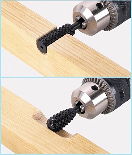 KangTeer Rotary Wood Rasp 5pcs Rotary File Set 1/4" Shank Wood Carving Rotary Burr Polishing Drill Bits(Gary)