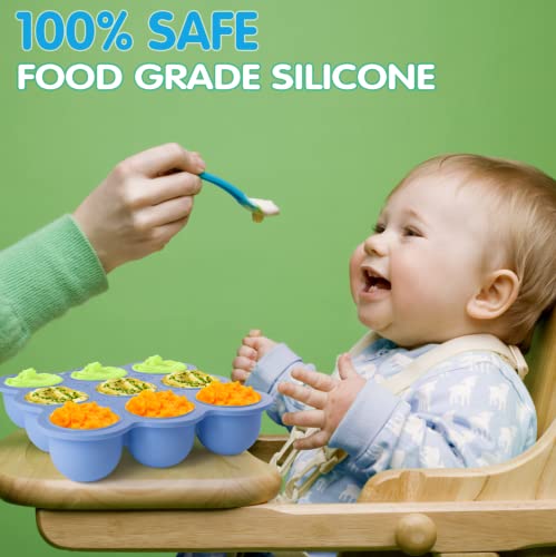 Wellrise 3 Pack Baby Food Storage Containers with Lid and Spoon Reusable Silicone Baby Food Freezer Tray 9 Cup 2.6 oz Stackable Mold Baby Feeding Set for Food Vegetable Fruit Puree and Breastmilk