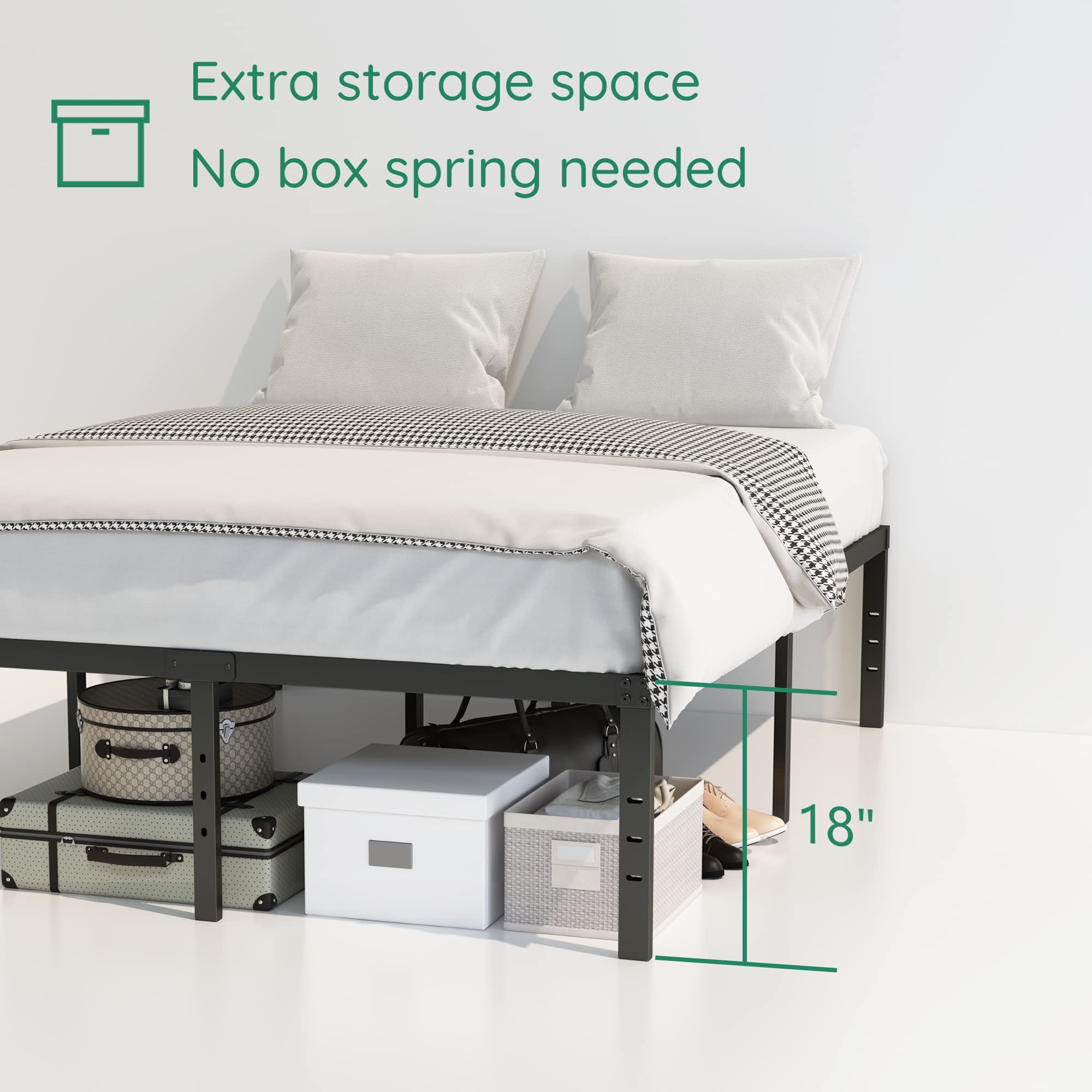 DiaOutro 16 Inch California King Bed Frames Heavy Duty Metal Platform No Box Spring Needed, Maximum Storage, Easy to Assembly, Noise Free, Black