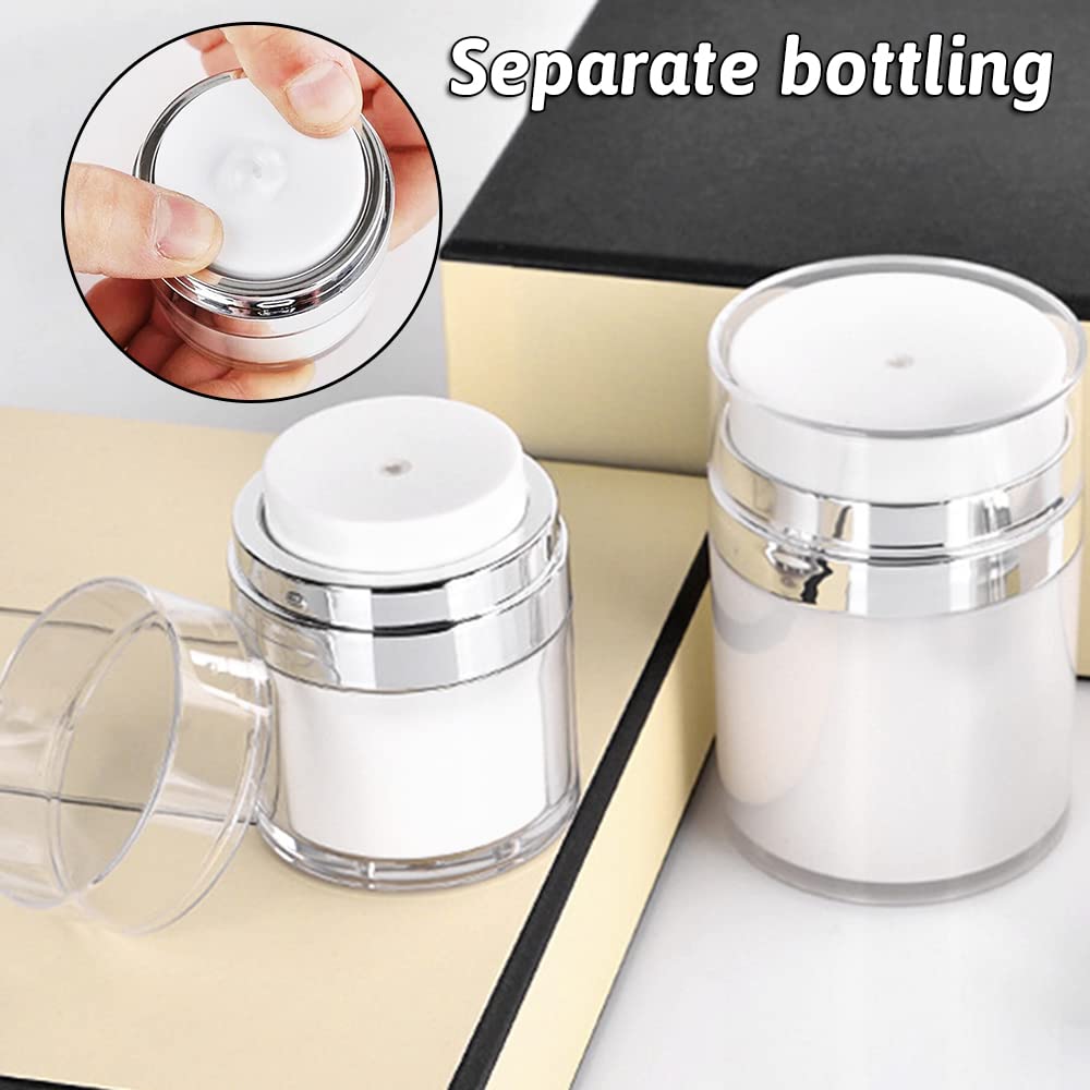 Cream Jar Vacuum Bottle Cosmetics Sub Bottle Travel Portable Press Lotion Bottle Refillable Cosmetic Cream Container Leak-Proof & Airtight (15ML, 2PCS)