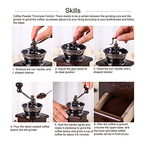 MOUMOUTEN Manual Coffee Grinder, Portable Adjustable Hand Pull Out Coffee Bean Bean Grinder Burr Mill, Retro Style Wooden Desk Decoration
