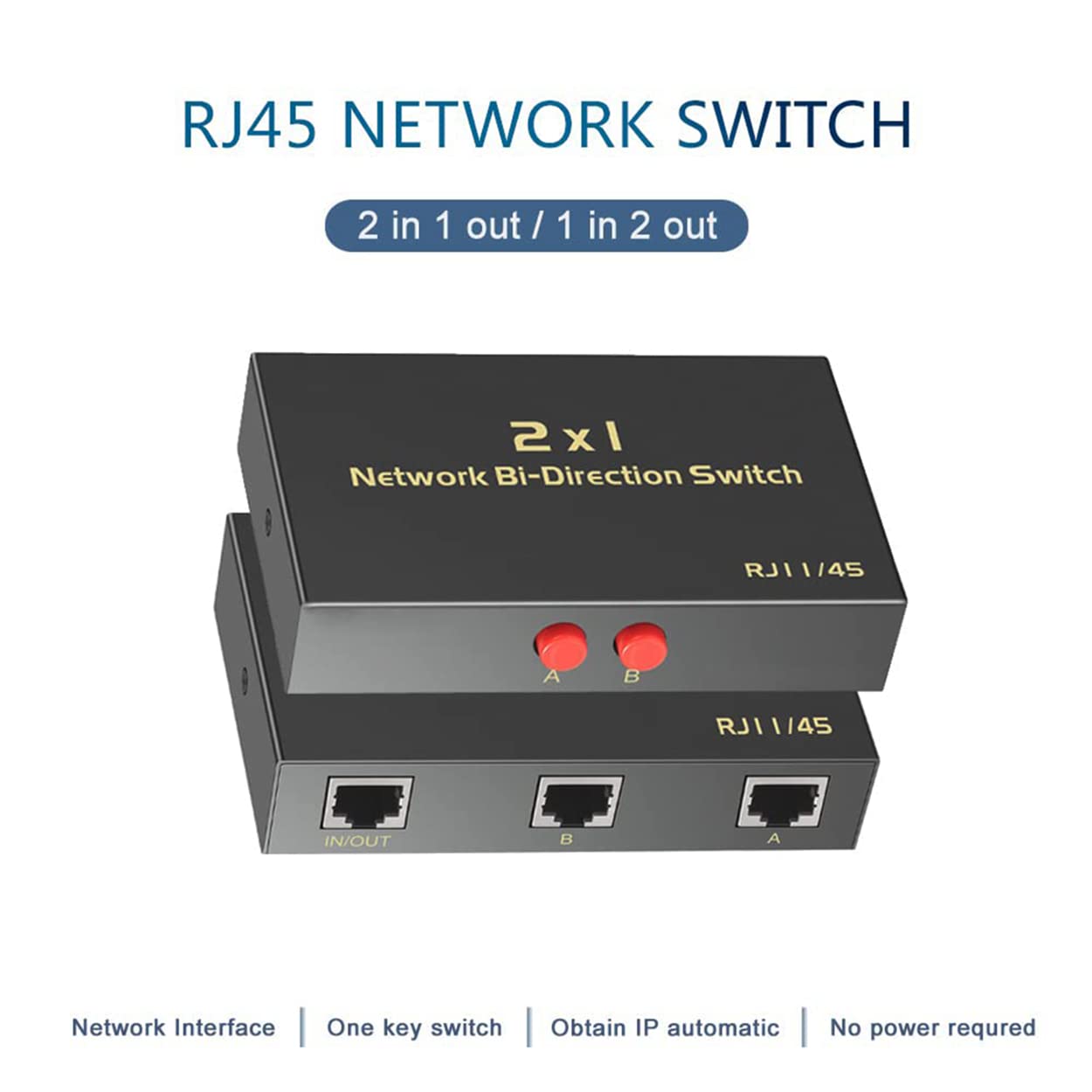 Ethernet RJ45 Network Switch Selector, 2Port RJ45 Gigabit Splitter Selector Switch Hub 2-in 1-Out or 1-in 2-Out 10/1000M Metal Housing