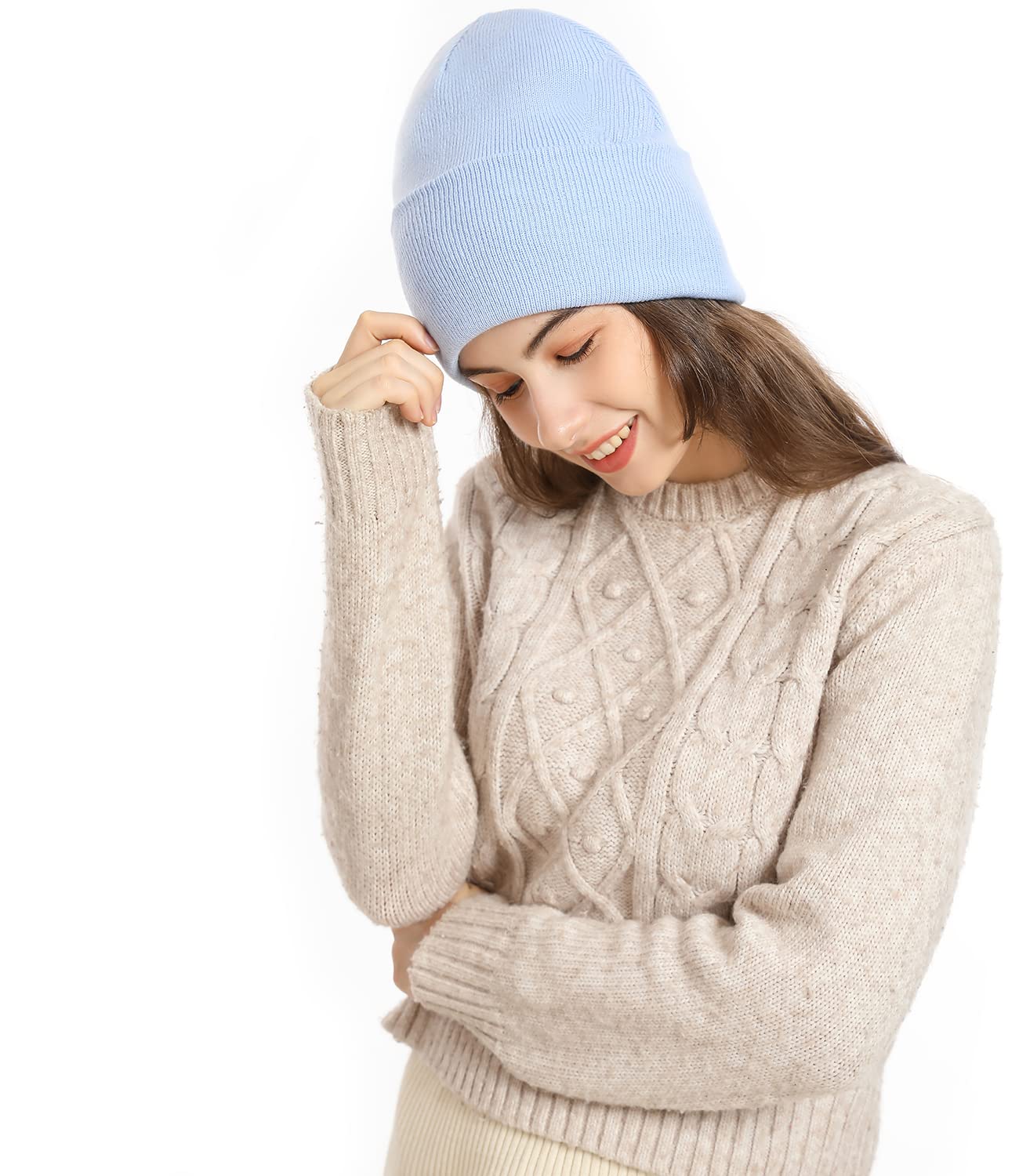 ecodudo Acrylic Hats Beanie for Women Men Knit Soft Slouchy Warm Cuffed Beanies Hat (White)