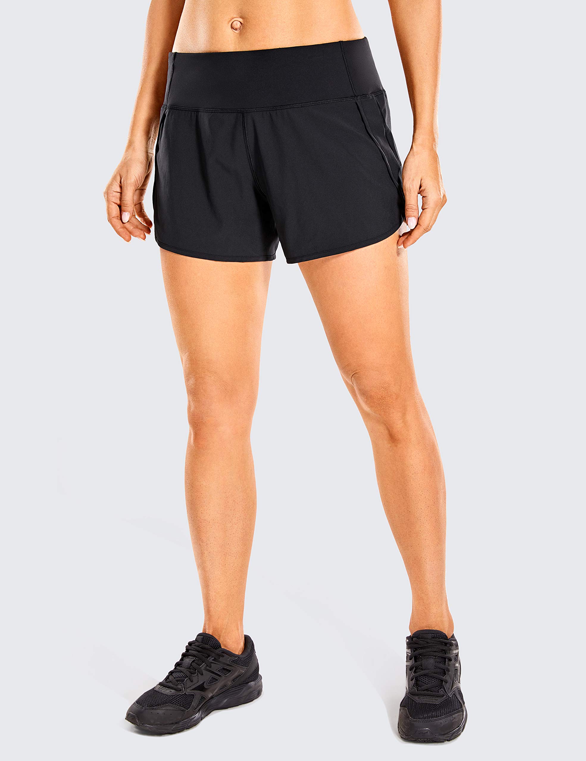 CRZ YOGA Womens Lightweight Gym Athletic Workout Shorts Liner 4" - Quick Dry Running Sport Spandex Shorts Mesh Zipper Pockets Black Medium