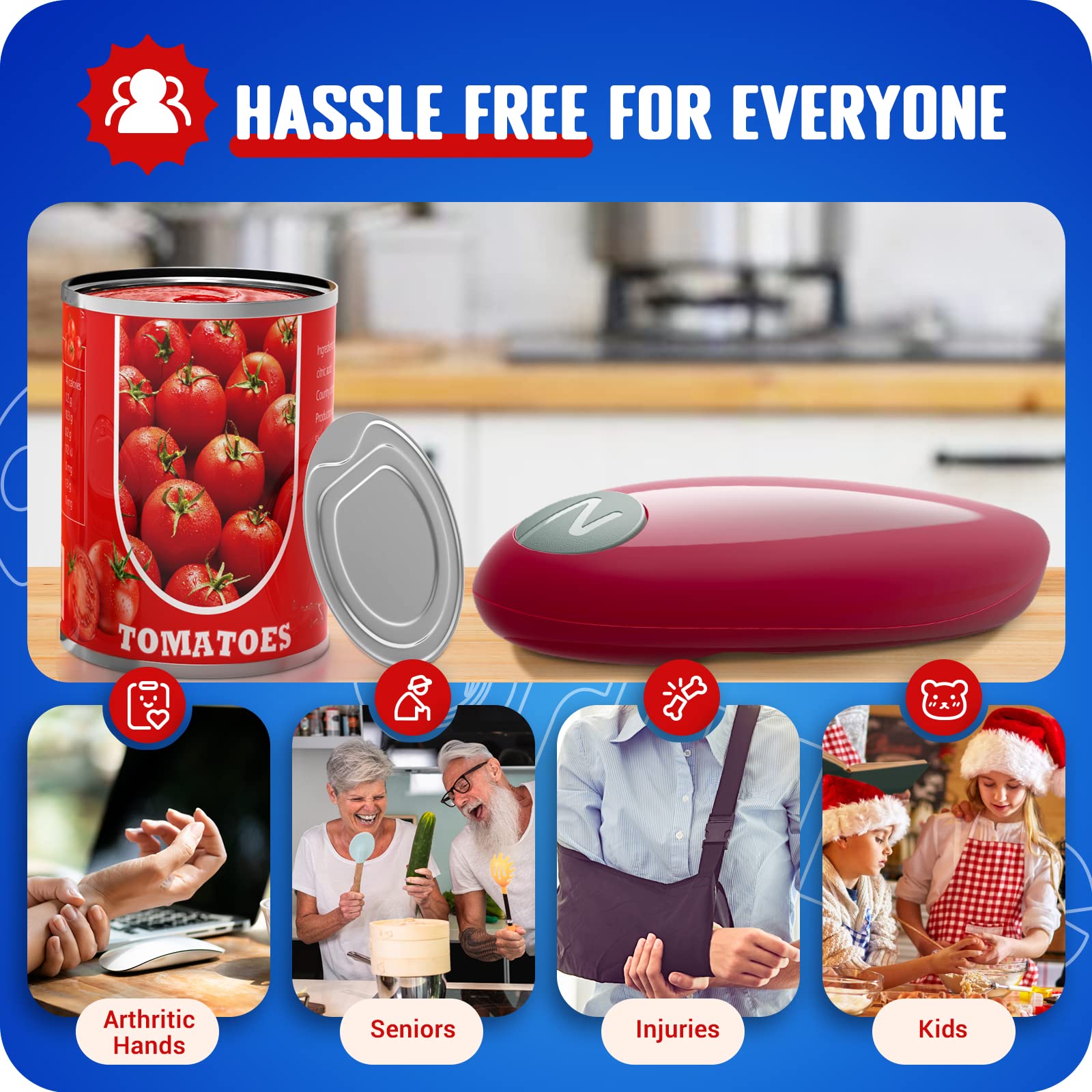 Electric Can Opener for Kitchen, Hands Free Can Opener with Smooth Edges Safe Battery Operated Operation, Automatic Can Opener for Kitchen Arthritis and Seniors,Best Kitchen Gadget for Almost Size Can