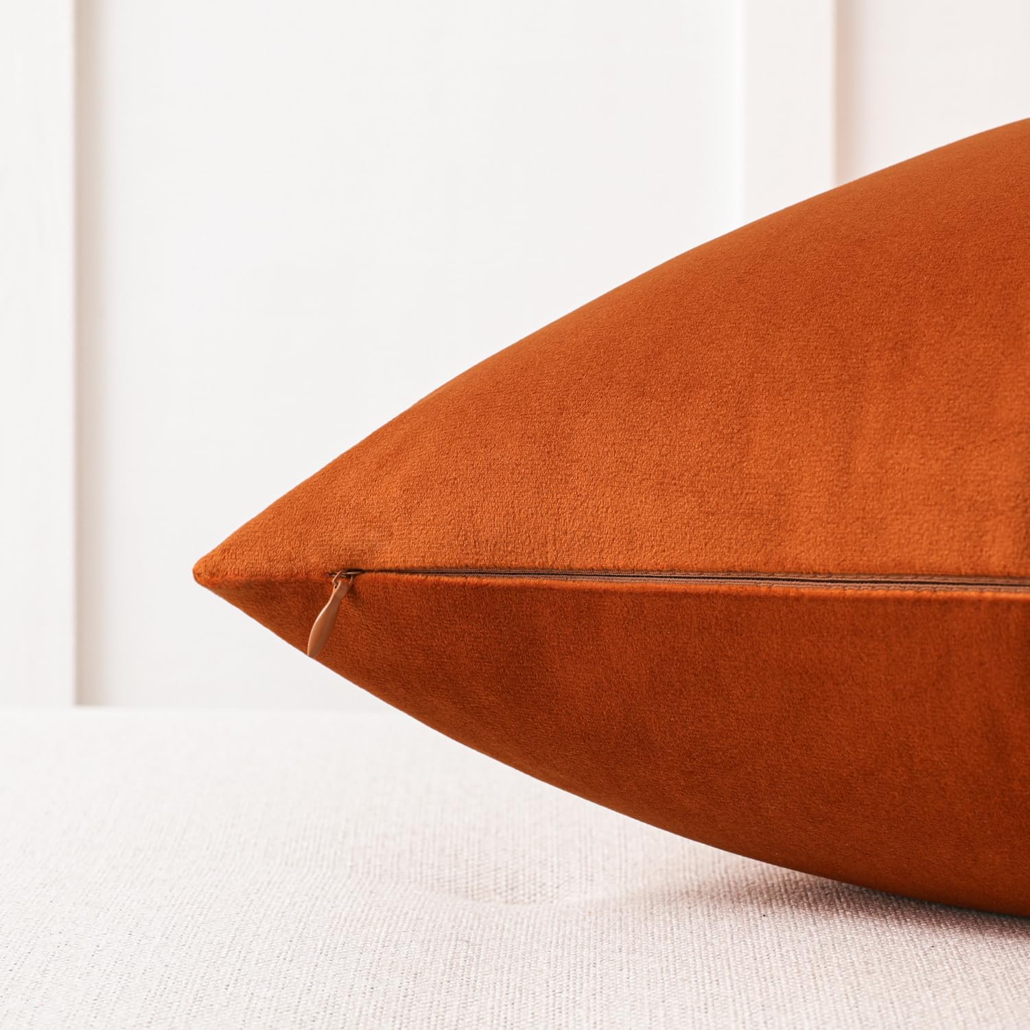Mixhug Set of 2 Cozy Velvet Square Decorative Throw Pillow Covers for Couch and Bed, Burnt Orange, 18 x 18 Inches