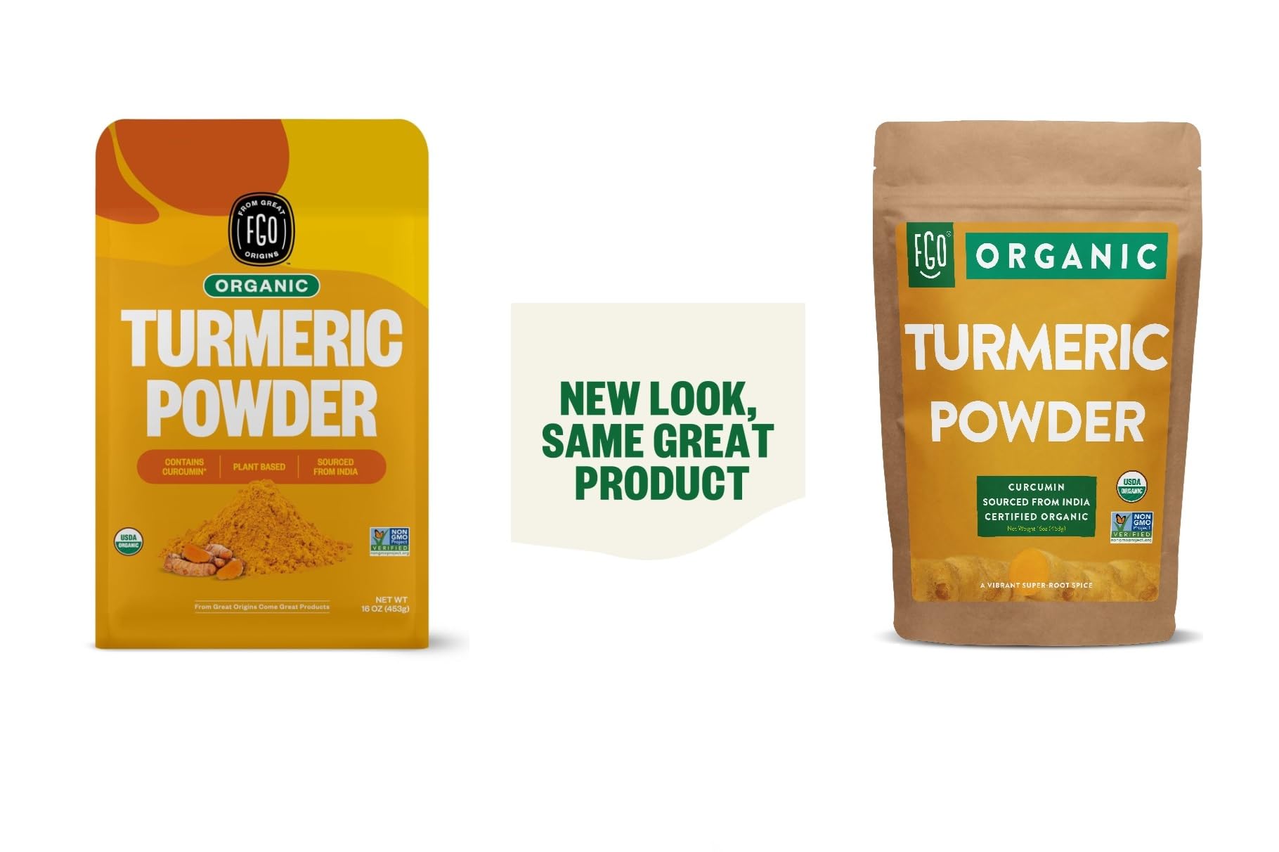 FGO Organic Turmeric Powder w/Curcumin, 100% Raw from India, 16oz, Packaging May Vary (Pack of 1)