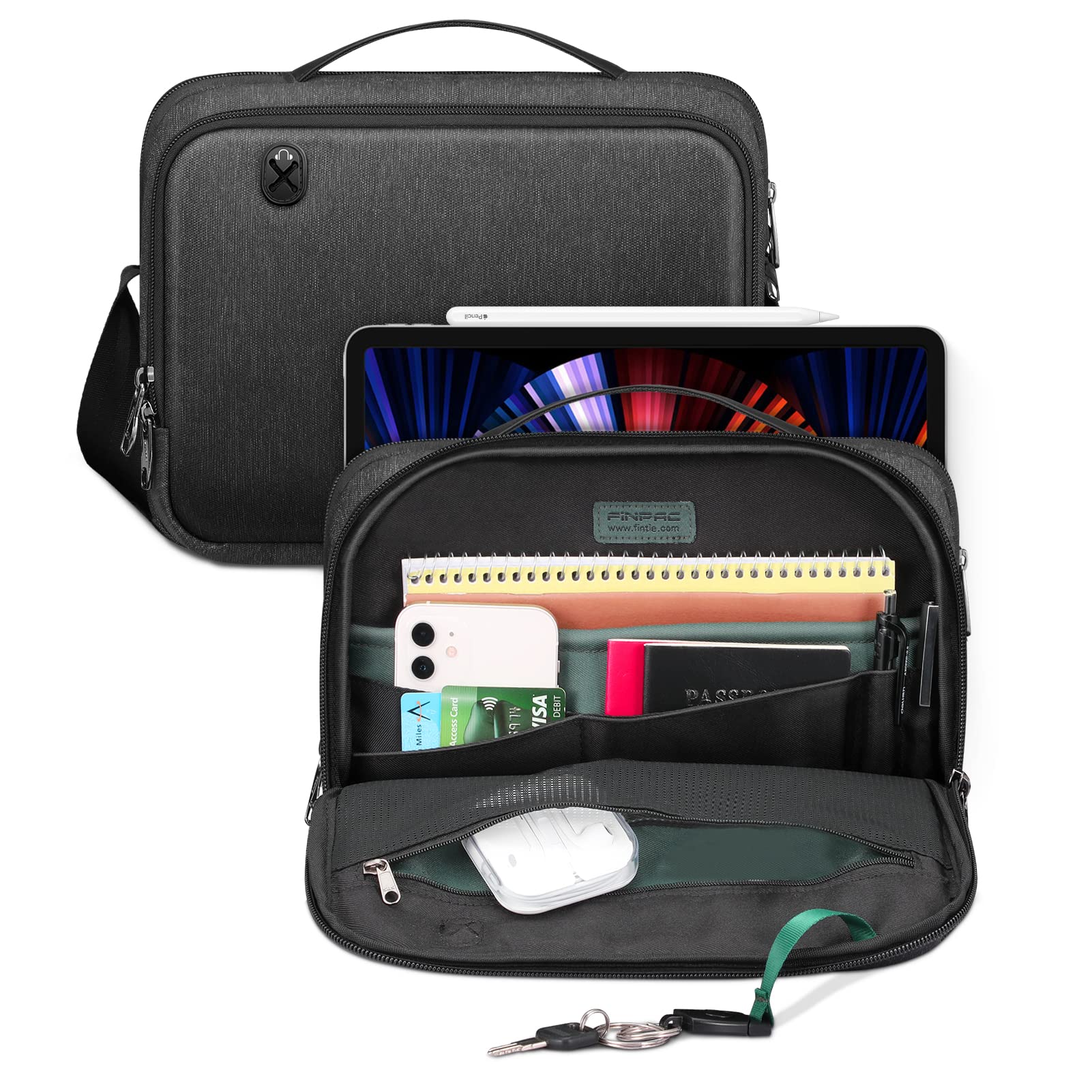 FINPAC Tablet Shoulder Bag for 11 Inch iPad Pro (4th/3rd/2nd/1st Gen) 2022-2018, 10.9 Inch iPad 2022, iPad Air 5/4, 10.2 Inch iPad, Padded Carrying Case for Surface Go, Galaxy Tabs, Black
