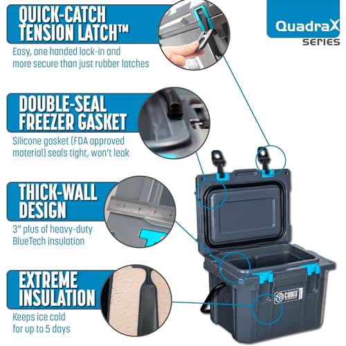 Cubix Outdoors QuadraX Rotomolded Portable Hard Cooler for Camping, Fishing, Beach | Heavy Duty Insulated Ice Chest | Cold Retention 5 Days, 10 Quart Cooler, Granite Grey