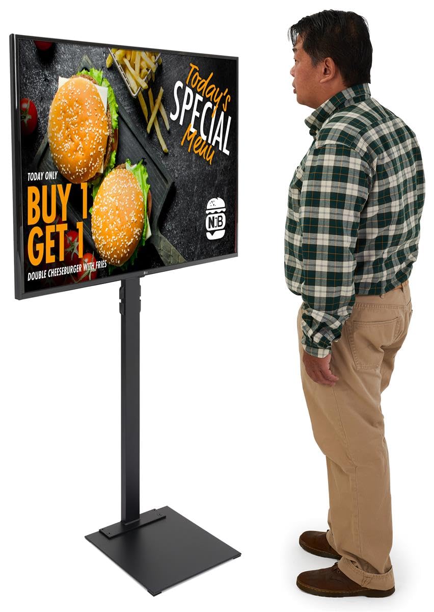 Displays2go Television Stand with Floor Mount, Steel Construction, Horizontal Orientation β Black (TVSVM3270B)