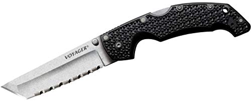 Cold Steel Voyager Series Folding Knife with Tri-Ad Lock and Pocket Clip, Tanto Serrated, Large