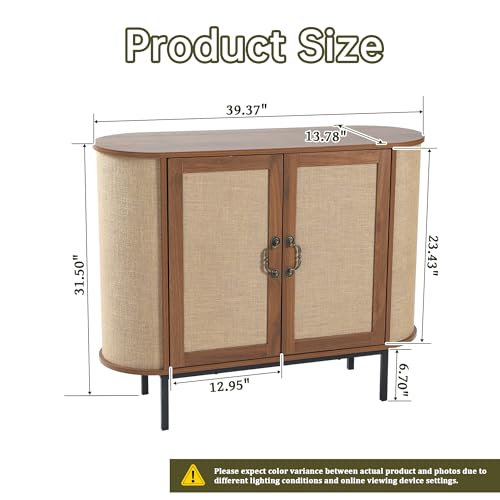 Janmer Home 39.4" Buffet Cabinet with Storage, Curved Storage Cabinet with 2 Doors, Boho Modern Accent Cabinet with Adjustable Shelves for Living Dining Room, Hallway, Entryway (39.4inch, Walnut)