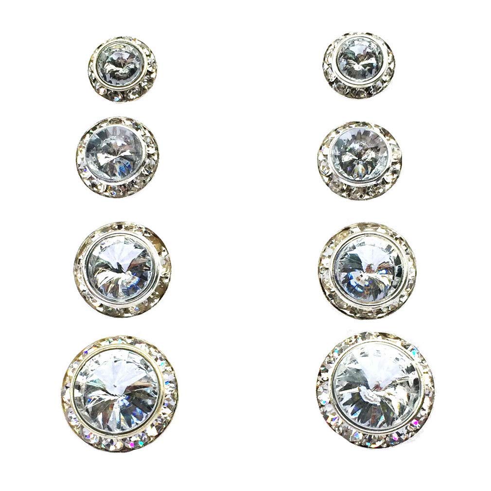 DOLON 13mm 15mm 17mm 20mm Clear Color Round Stud Earrings with Rhinestone Crystals Lightweight Everyday Casual Classic Fashion Jewelry