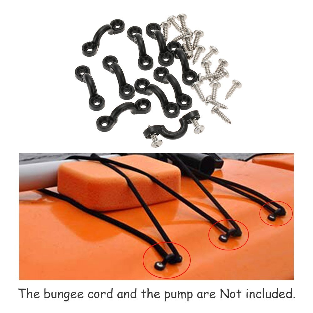 Docooler 10pcs Nylon Bungee Deck Loops Tie Down Pad Eye with 20 Screws for Boat Kayak Deck Rigging Kit