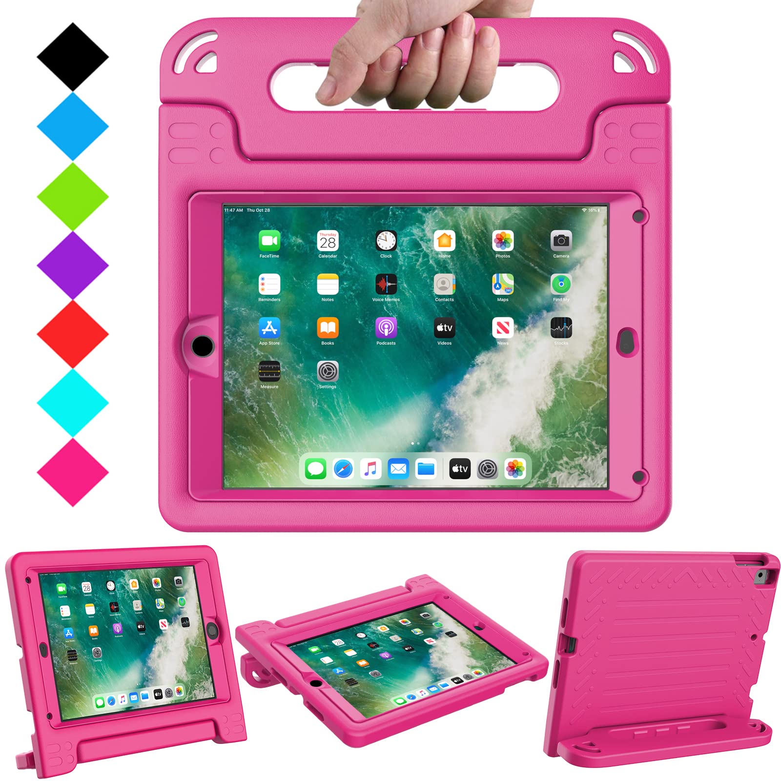 eTopxizu iPad 9.7 Case 6th/5th Generation (2018/2017), Screen Protector,Shockproof Light Weight Handle Stand Case for New iPad Air 2th Gen, iPad 9.7 Inch 2018/2017,iPad Pro 9.7 inch, Rose