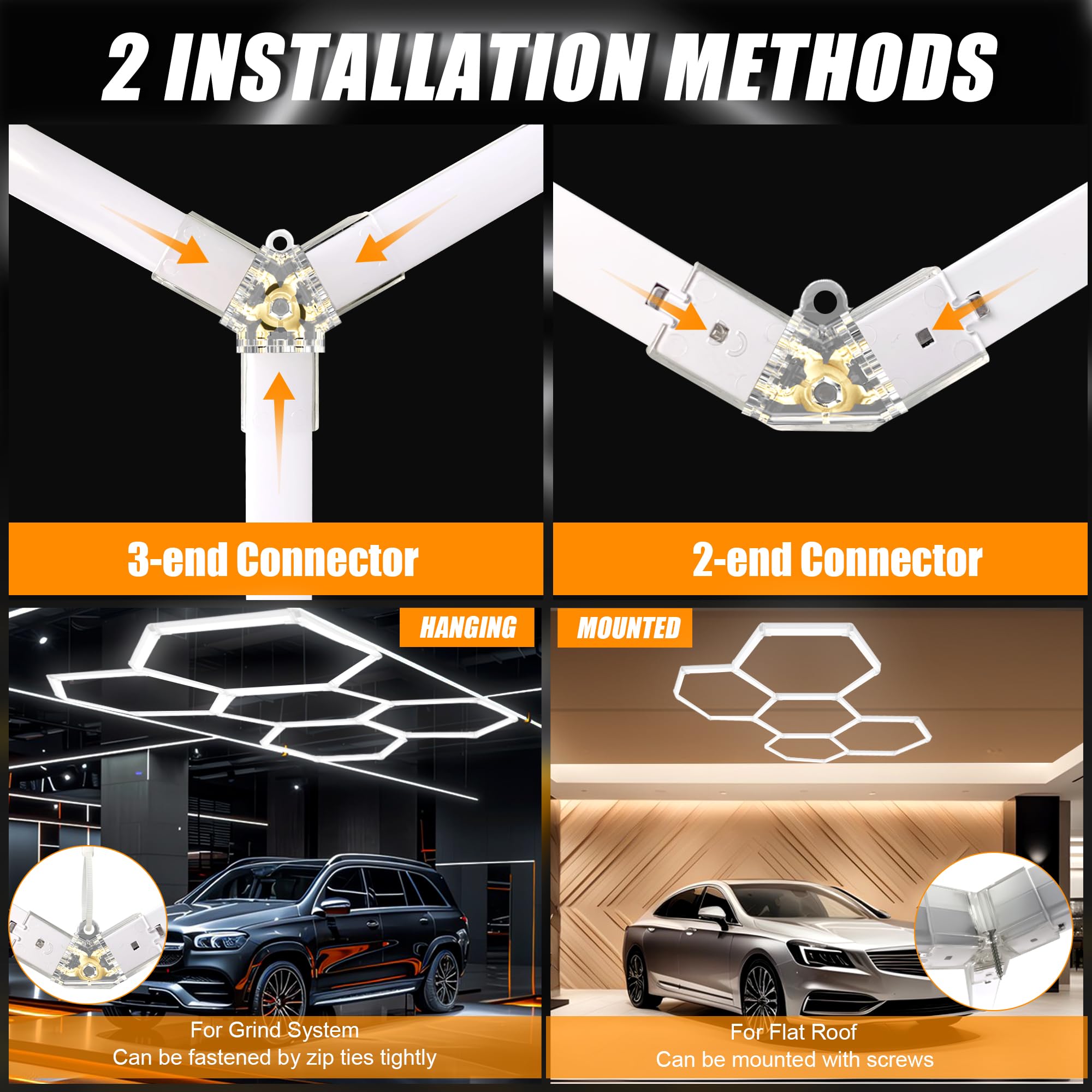 HYKOONT 16 Pack LED Hexagon Garage Light 90W LM Ultra-Bright Honeycomb Lighting Kits Linkable Plug-in Car Detailing Ceiling Light for Garage, Warehouse, Workshop, Gym, Basement, Car Care Wash Room