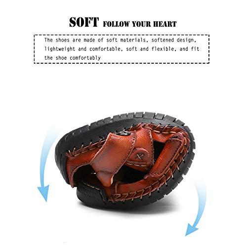 MIXSNOW Mens Leather Sandals Summer Casual Water Shoes Walking Outdoor Beach Travel Slippers (Black 46)