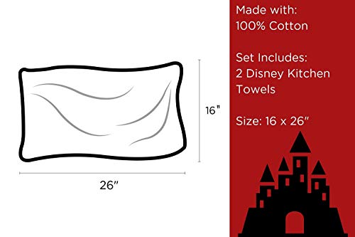 Disney 100% Cotton Kitchen Towels, 2pk, Perfect for Drying Dishes & Hands, Absorbent, Light Weight, and Adorable- Machine Washable- 16β x 26β - Minnie Red Bows