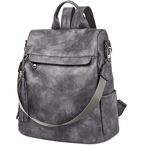 FOXLOVER Backpack Purse for Women Large Womens Backpack Leather Travel Backpack Fashion Backpack Purse Designer Ladies Shoulder Bags(Grey C)