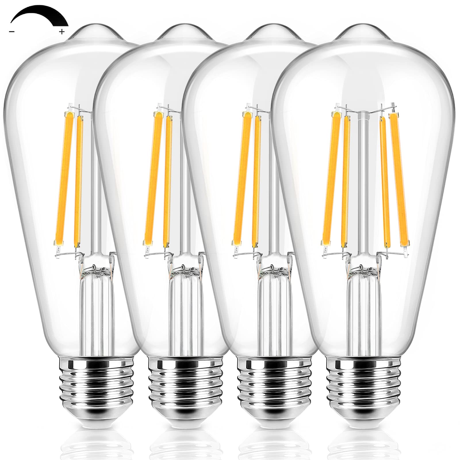 Dimmable 8W ST64 Vintage LED Edison Bulbs 100W Equivalent 3000K Soft Warm White 1200Lumens High Brightness, Antique LED Filament Light Bulbs CRI90+ with E26 Base Clear Glass for Home Bedroom 4 Packs