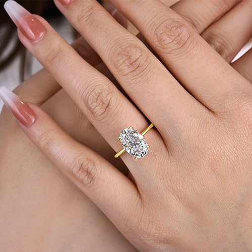 Effinny 3.5 Carat Elongated Oval Cut Engagement Ring White Gold Plated 925 Sterling Silver Simulated Diamond Promise Ring(White Gold, 16)