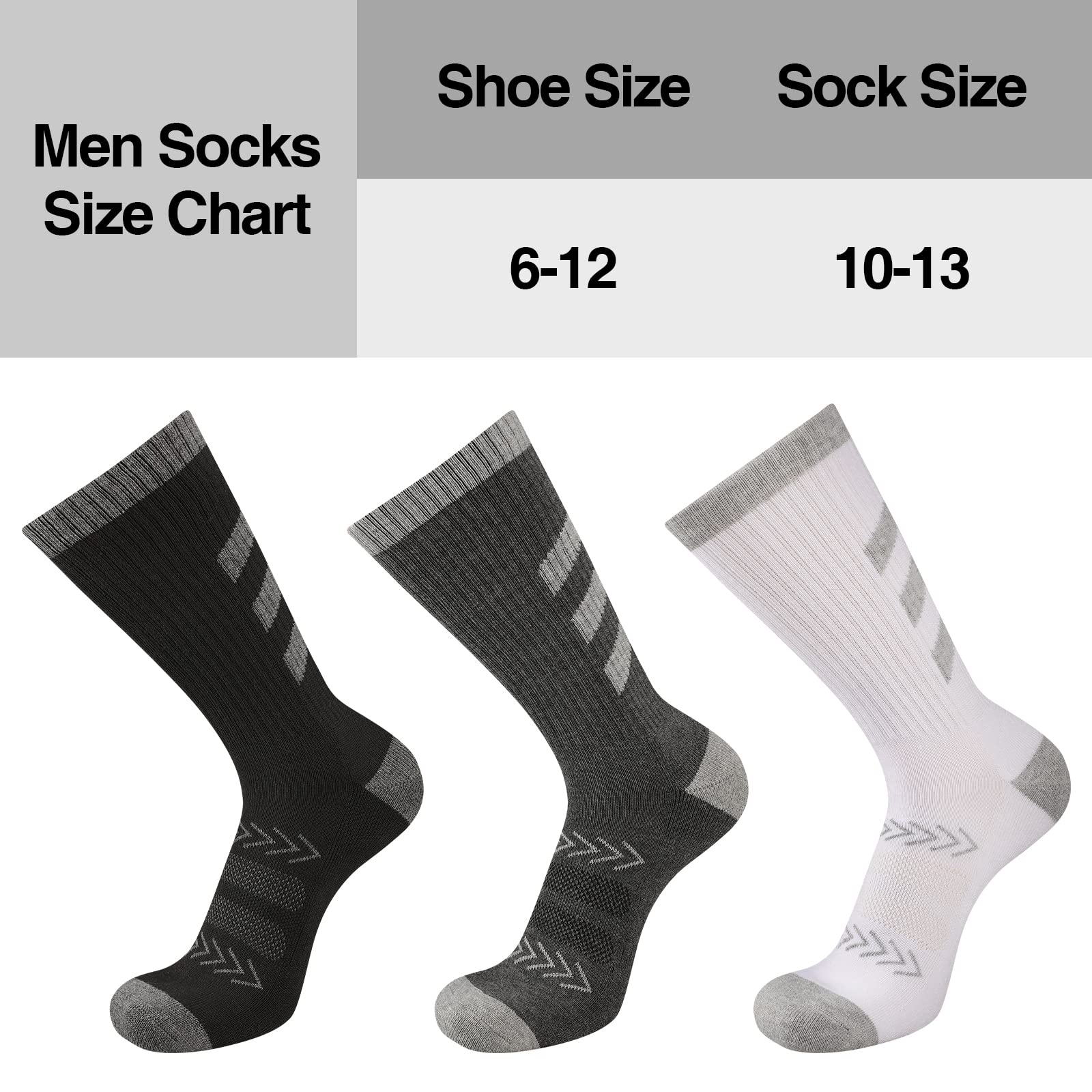eallco Mens Crew Socks Athletic Calf Socks Work Running Long Sock With Cushioned Sole 6 Pairs