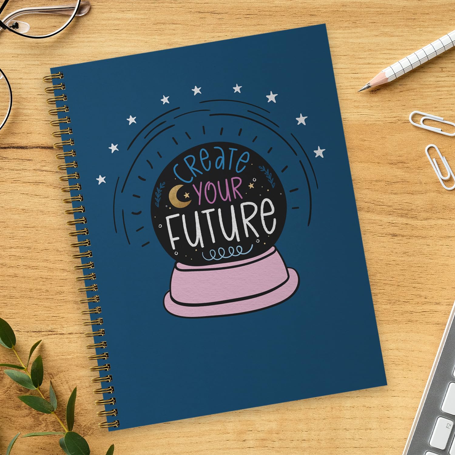 Create Your Future 8.5" x 11" Crystal Ball Spiral Notebook/Journal, 120 Dot Grid Ruled Pages, Durable Twin Loop Gloss Laminated Cover, Gold Wire-o Spiral/Made in the USA