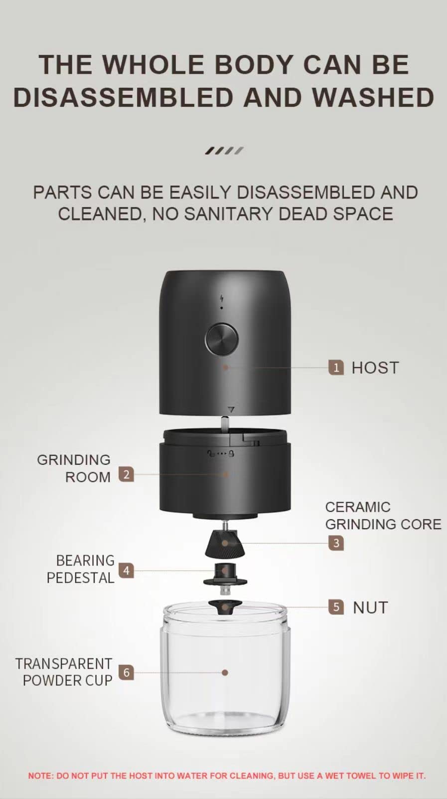 Electric Coffee Grinder Portable -One Button Control Coffee Bean Grinder Core Espresso Grinder Strong power Uniform grinding Adjustable thicknessUSB-Rechargeable (Black)