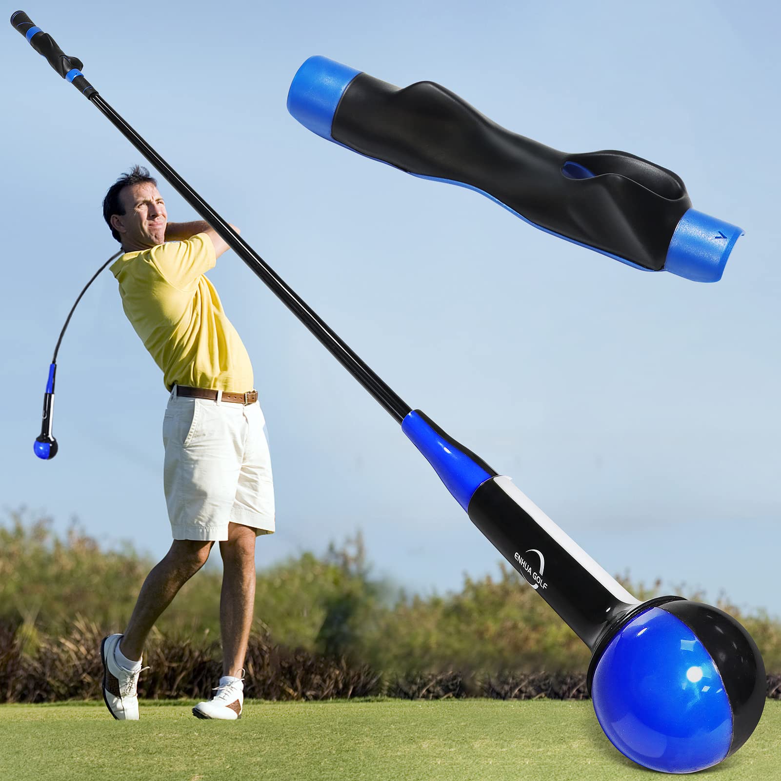 ENHUA GOLF Swing Trainer Aid Improve Flexibility Tempo,Speed Rhythm, Balance and Strength Training. Weighted Warm-Up Sticks Club for Indoor/Outdoor Swing Correction Grip Practice (Orange)