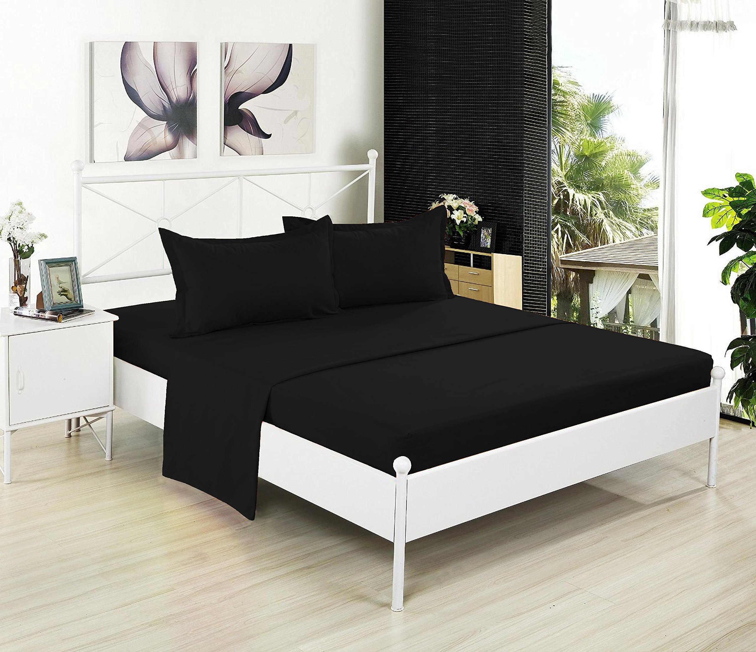 Crescent Bedding 100% Cotton 3 PC Twin XL Sheet Set Soft and Comfy - Twin Extra Long, 15" Deep Pocket, 39" x 80" Great for Dorm Room, Hospital and Split King Dual Adjustable Beds (Black, Twin XL)