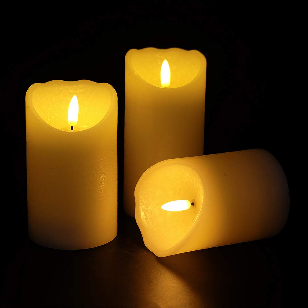 Eldnacele Flameless Flickering Candles with Timer, 3D Wick Real Wax Battery Operated Red Pillar Candles with 6H Timer Set of 3 for Home Wedding Party Christmas Decoration (D3β x H4β5β6β)