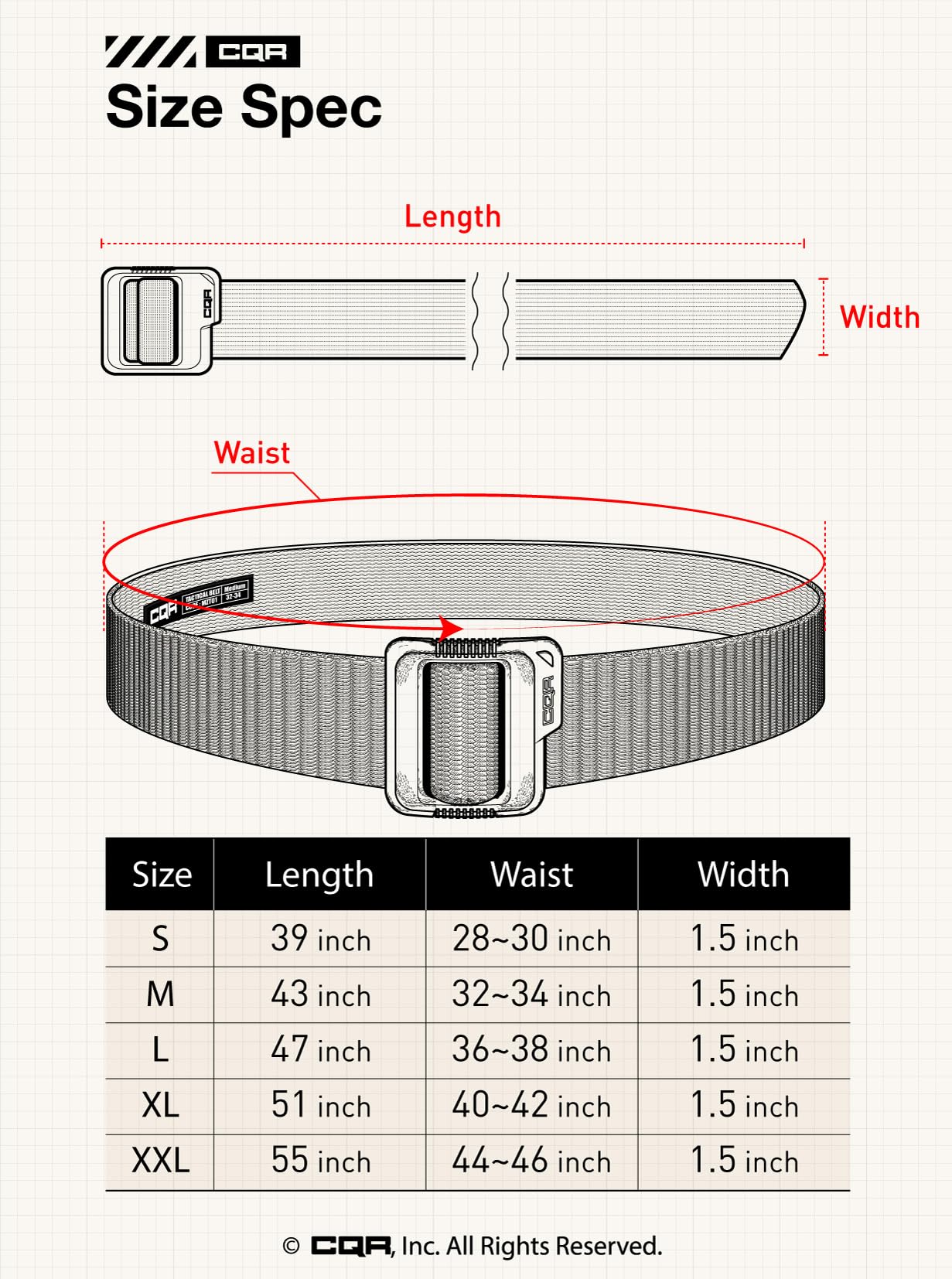 CQR Tactical Belt, Military Style Heavy Duty Belt, Webbing EDC Quick-Release Buckle, 2pack Plastic Flip Tab Black/Khaki, Large